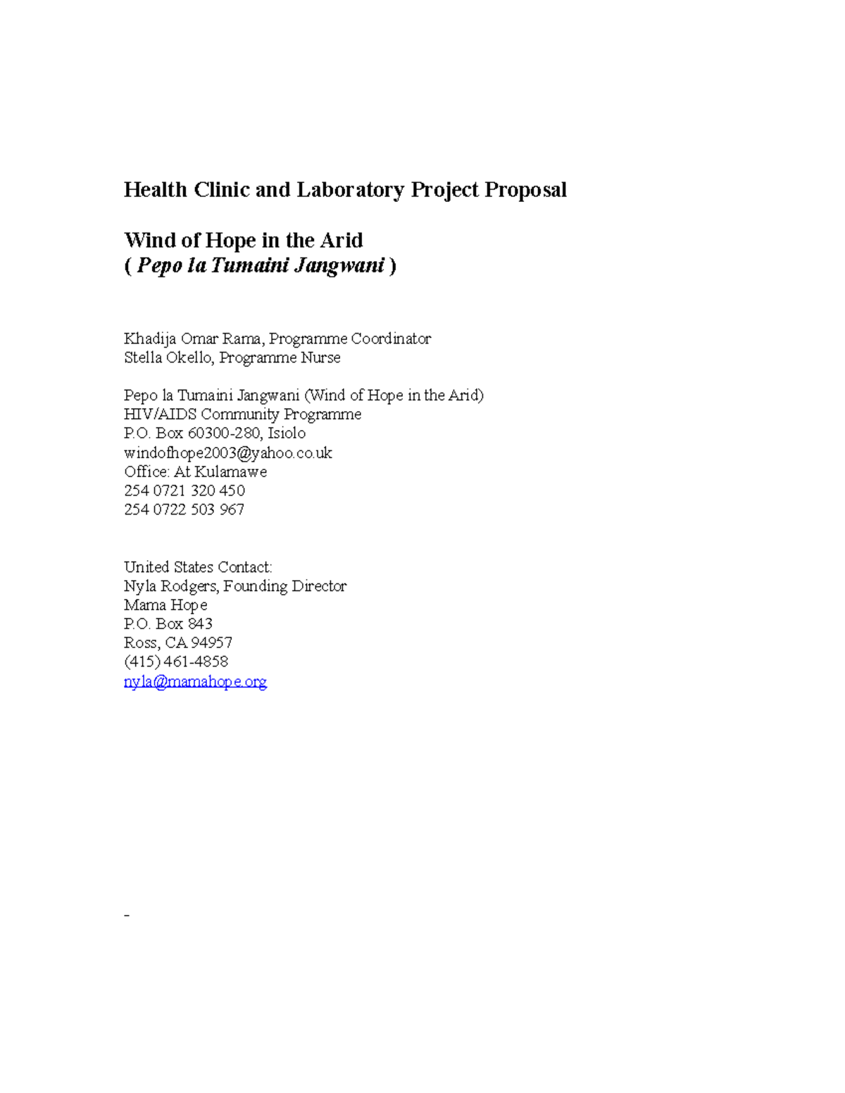 Projdoc - ... - Health Clinic and Laboratory Project Proposal Wind of ...