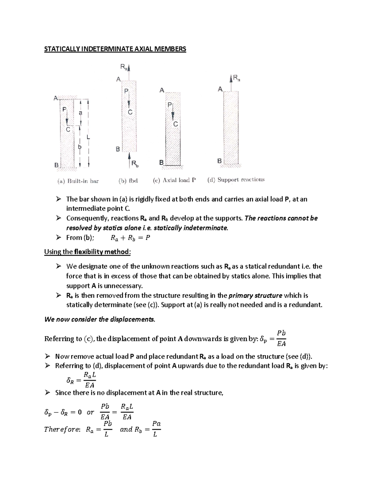 Statically Indeterminate Axial Members - STATICALLY INDETERMINATE AXIAL MEMBERS The bar shown in ...