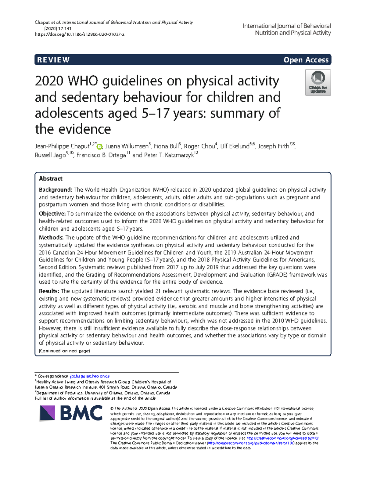 Guias actividad física OMS - R E V I E W Open Access 2020 WHO ...
