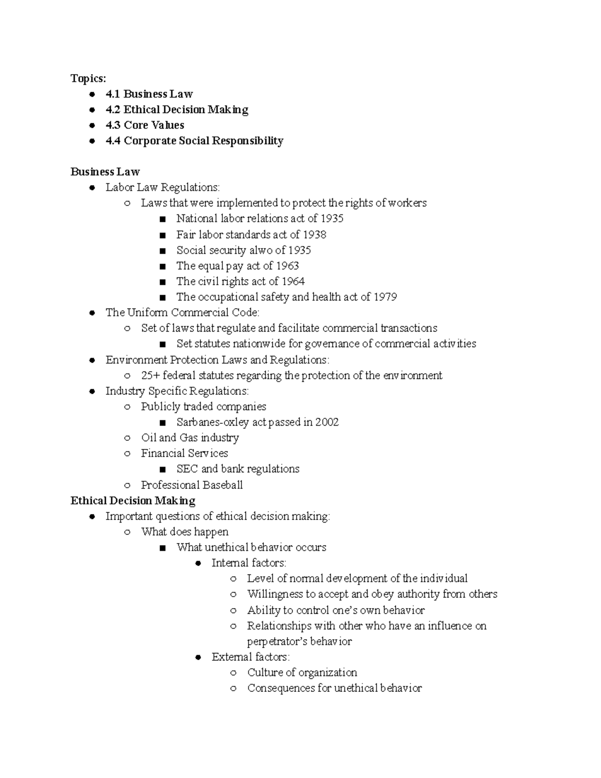 Intro Management Chapter 4 Study Guide-1 - Topics: 4 Business Law 4 ...