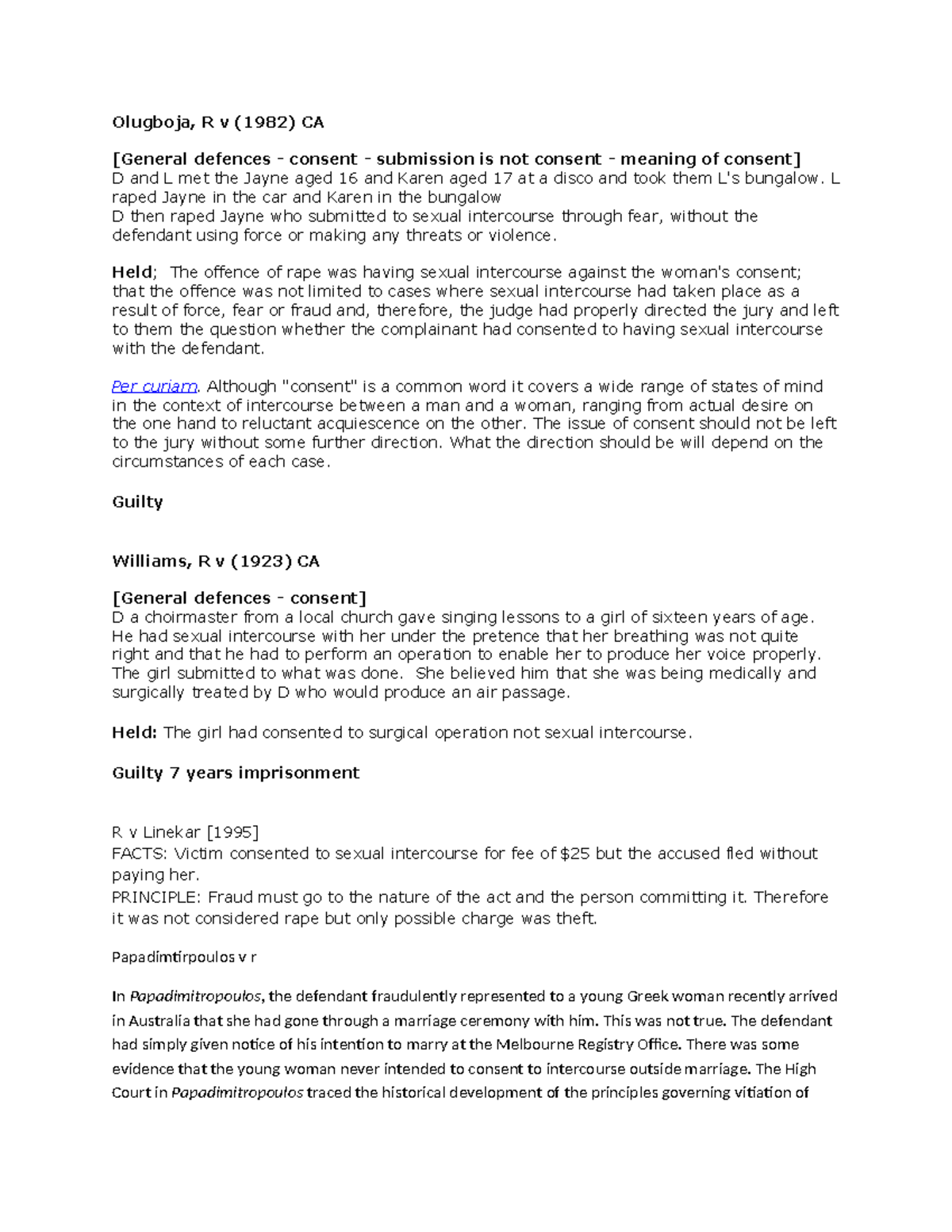 Specific offences Rape cases summaries - Olugboja, R v (1982) CA ...