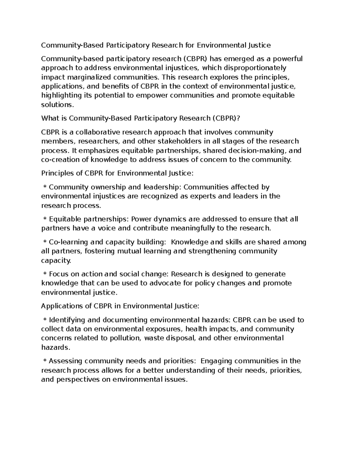 Community-Based Participatory Research for Environmental Justice ...