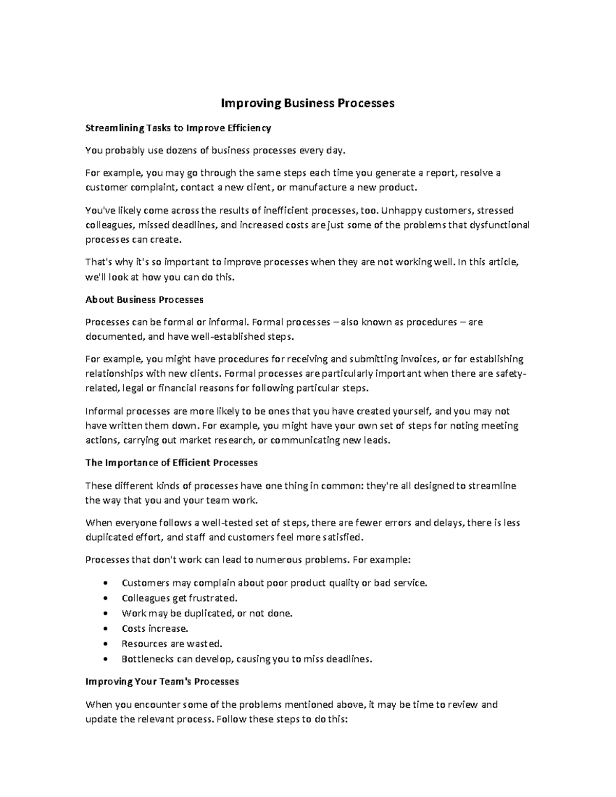 Improving business processes - Improving Business Processes ...