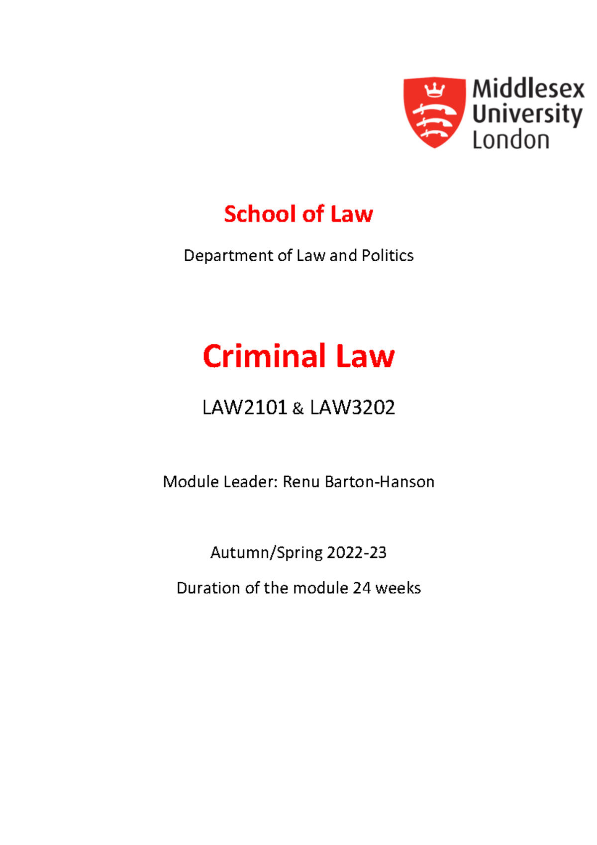 Criminal Law Handbook - School of Law Department of Law and Politics ...