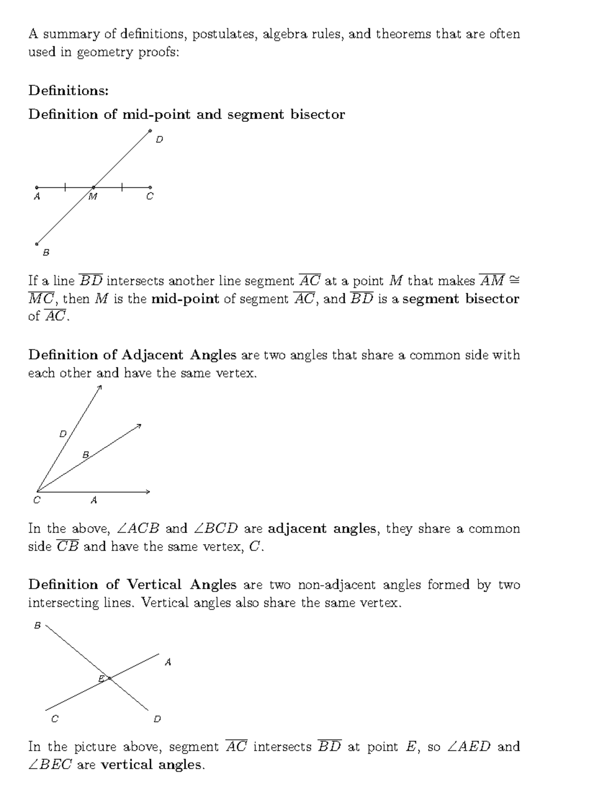 Geometry note summary theorems 1 - A summary of definitions, postulates ...
