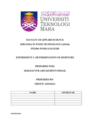 Lab Report Experiment Determination of crude fiber - FST EXPERIMENT 5 ...