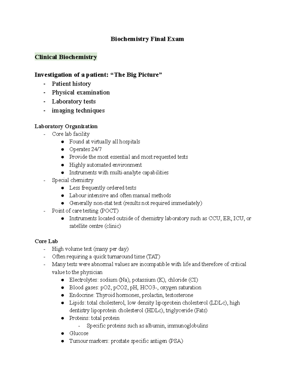 Biochemistry Final Exam - Biochemistry Final Exam Clinical Biochemistry ...