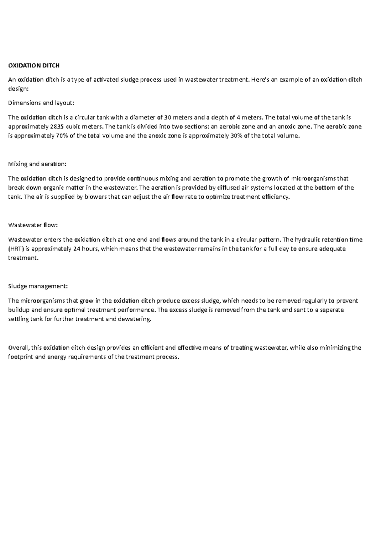 O Xidation Ditch - Notes - OXIDATION DITCH An oxidation ditch is a type ...