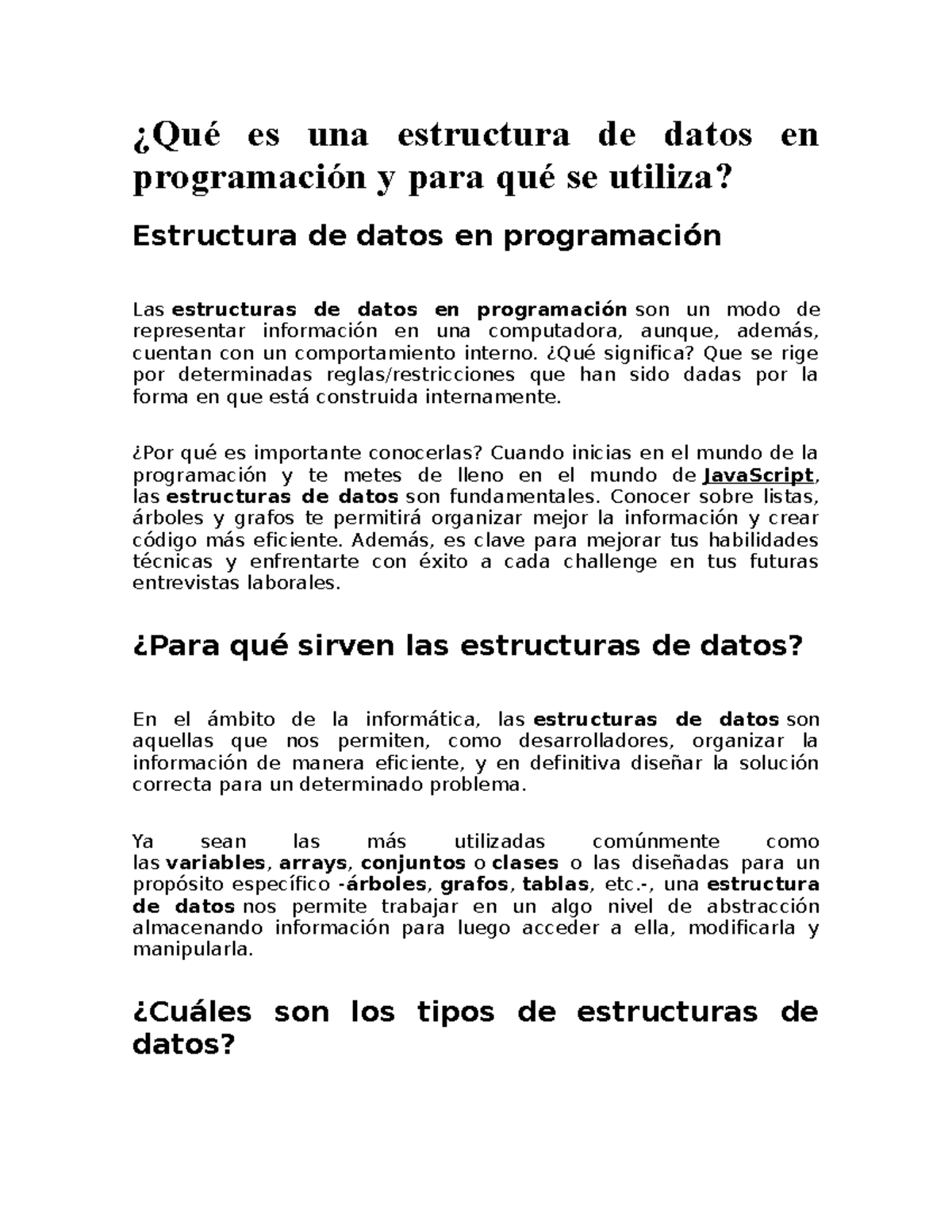 Qué es una estructura de datos en programación y para qué se utiliza ...