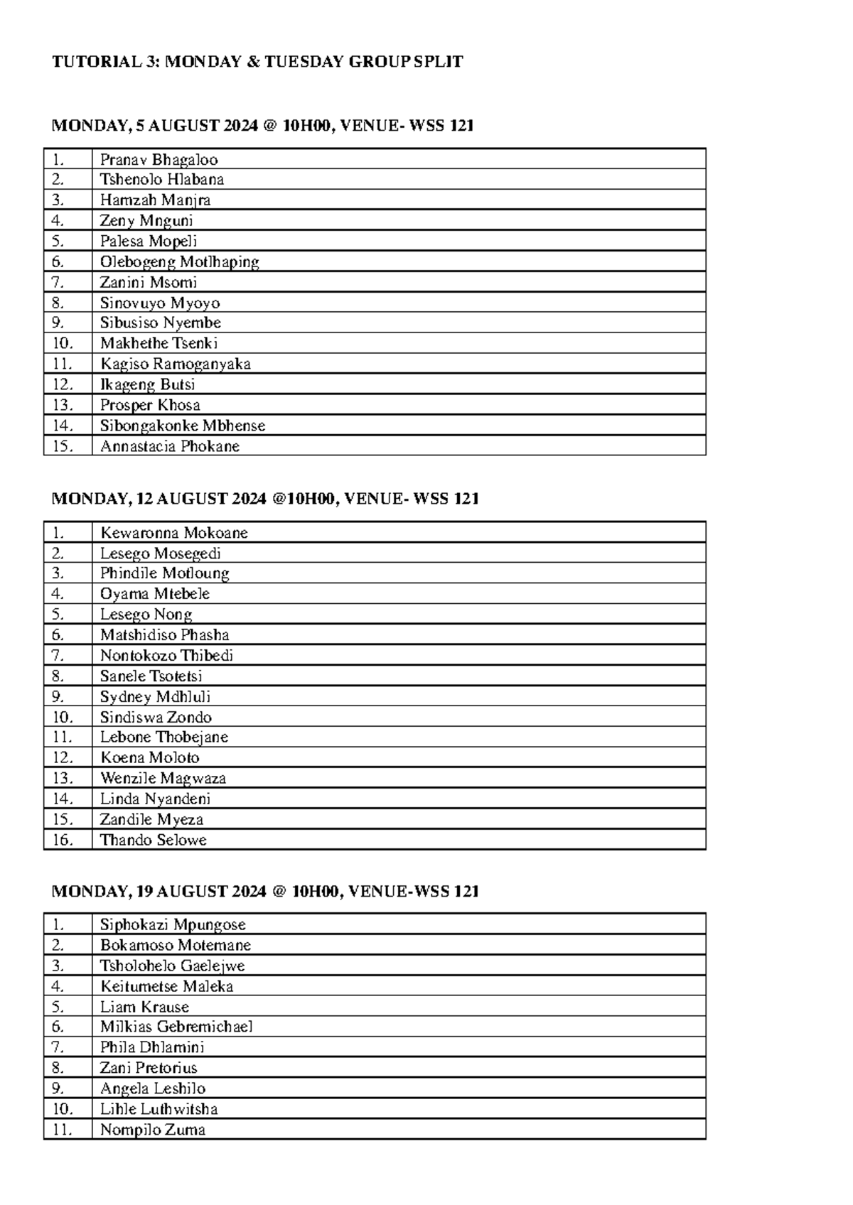 Lillymokgopa Tutorial 3 Group Split - TUTORIAL 3: MONDAY & TUESDAY ...