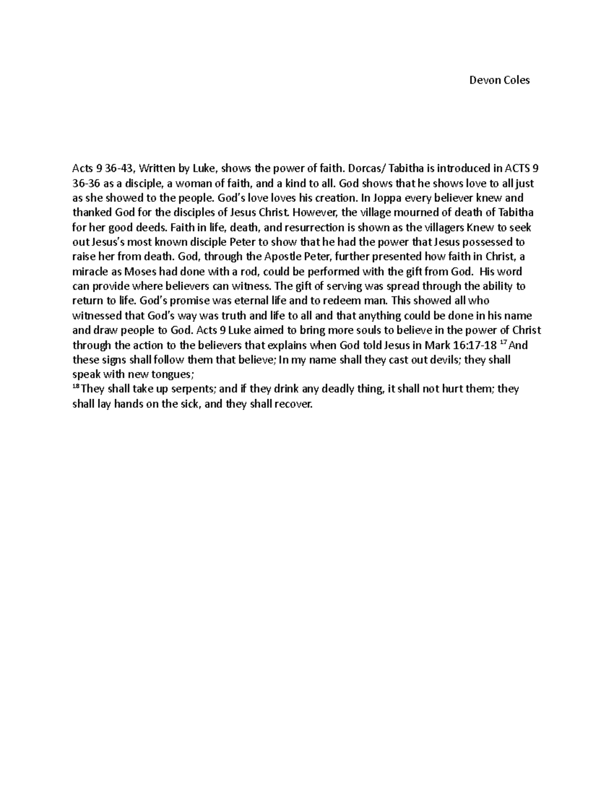 Interpretation - notes - Devon Coles Acts 9 36-43, Written by Luke ...