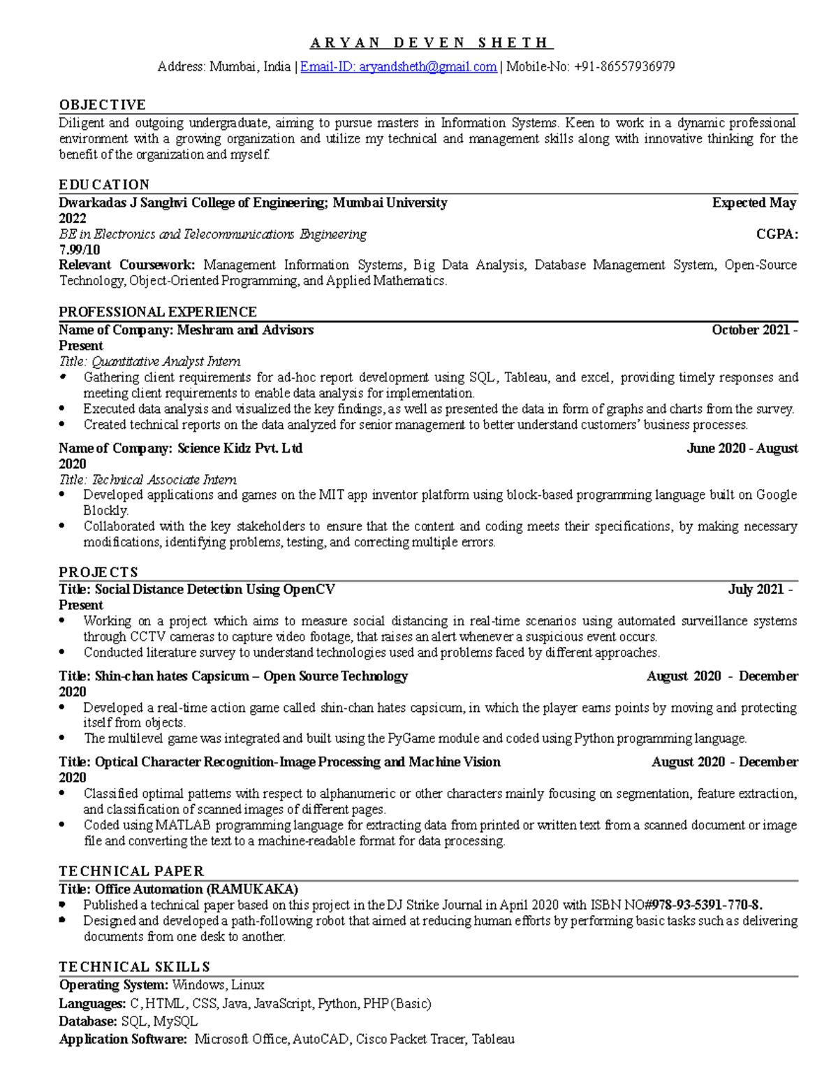 Resume Aryan Sheth Rutgers B - A R Y A N D E V E N S H E T H Address: Mumbai, India | Email-ID ...