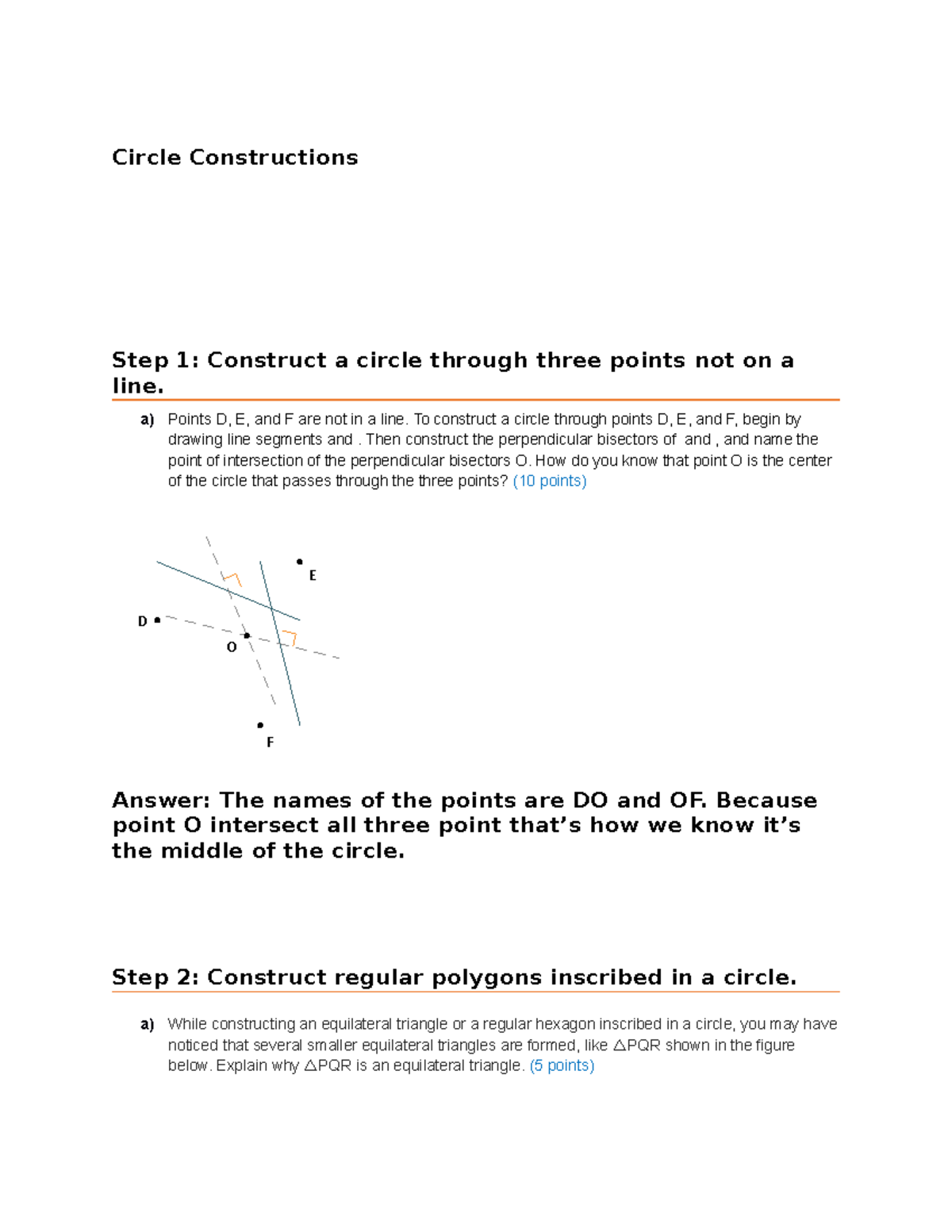 Circle Constructions - O D F E Circle Constructions Step 1: Construct a ...