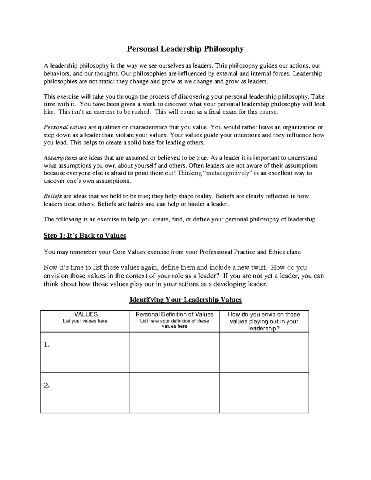 PLP Supporting Document 3 Personal Leadership Philosophy - Personal ...