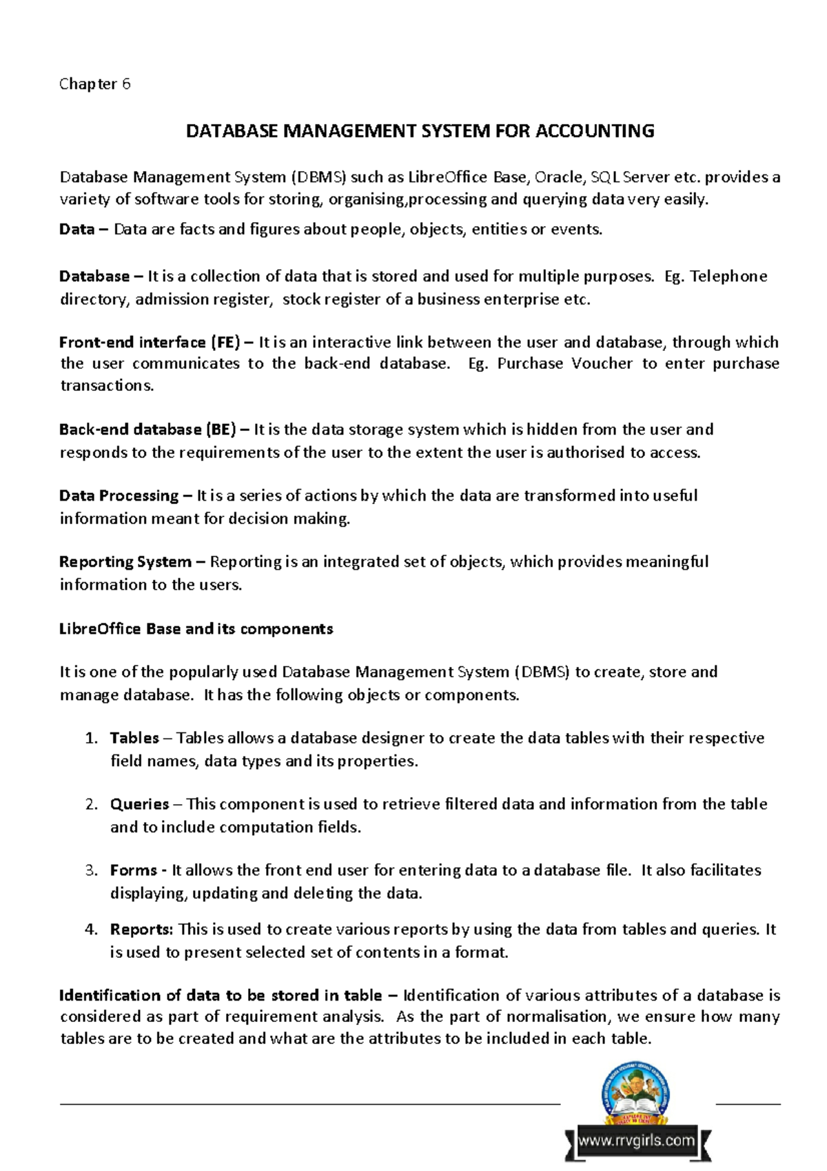 Plus two 6 - Lecture notes - Chapter 6 DATABASE MANAGEMENT SYSTEM FOR ...