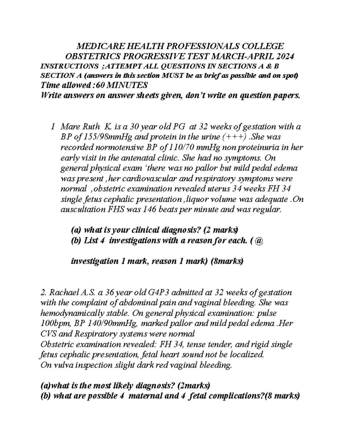 OBS MHPC - MEDICARE HEALTH PROFESSIONALS COLLEGE OBSTETRICS PROGRESSIVE ...