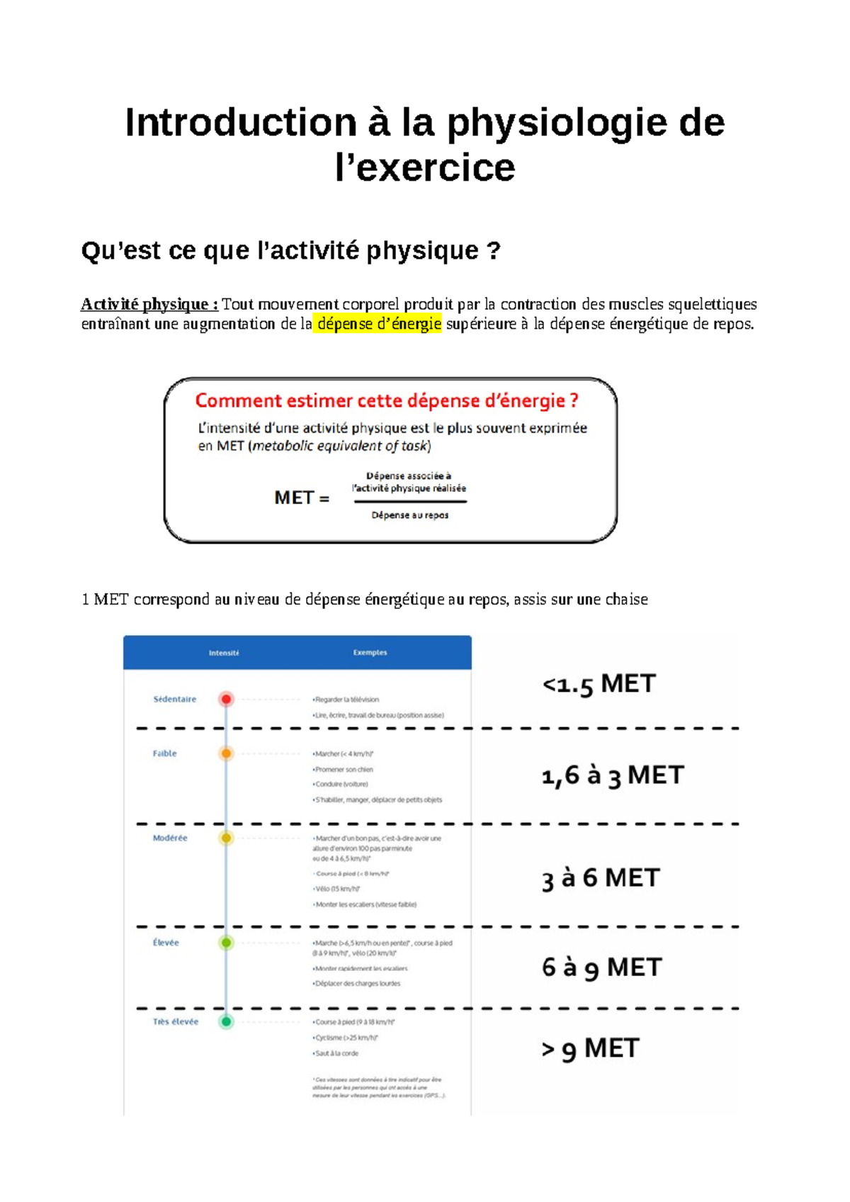 Introduction à la physiologie de l'exercice - Introduction à la physiologie de l’exercice Qu’est ...