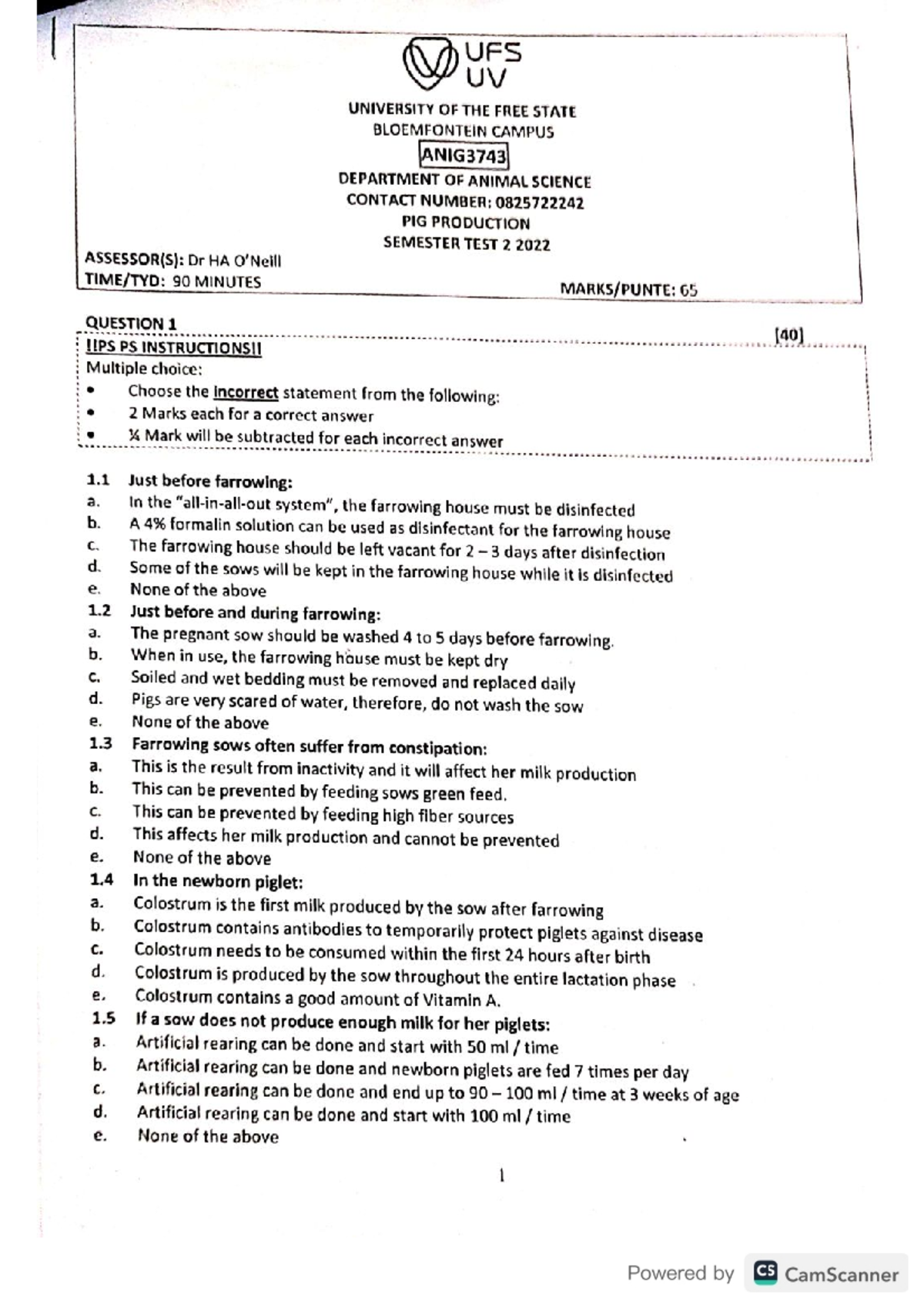 Pigs semester test 2 - ANIG3743 - Studocu