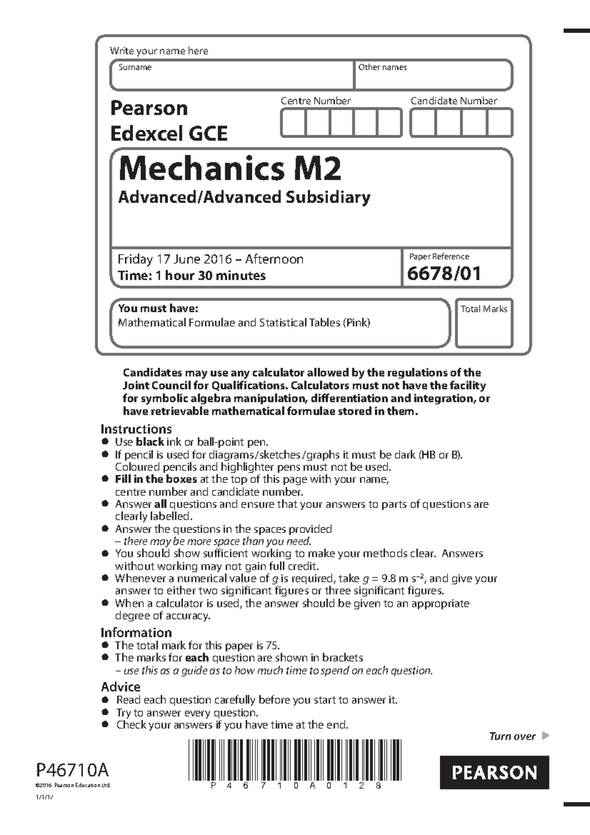 M2 June 2016 MA - its useful practice - Candidates may use any ...
