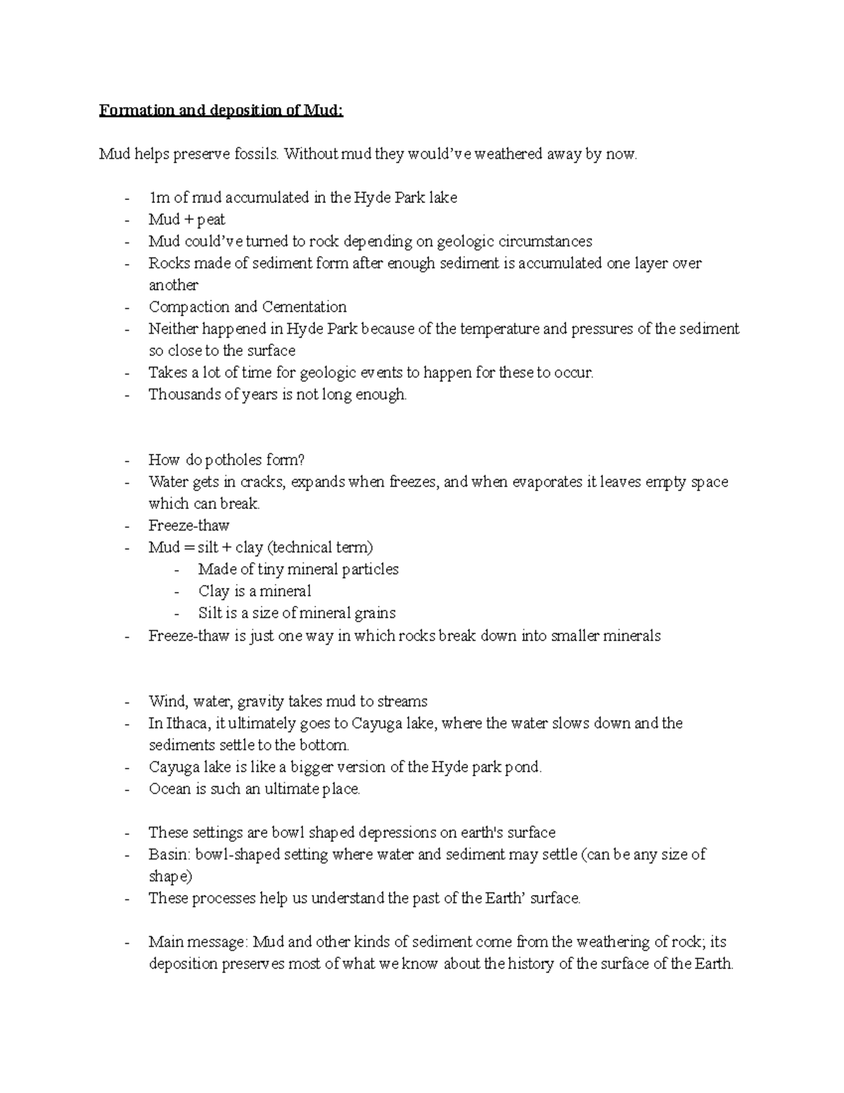 Module 1 Notes - Formation and deposition of Mud: Mud helps preserve ...