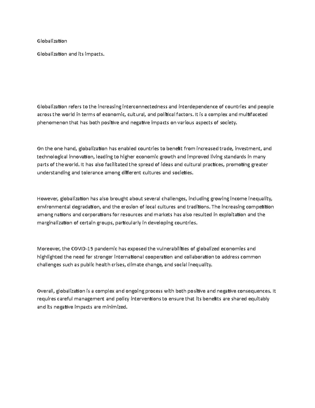 Globalization - Globalization Globalization and its impacts ...