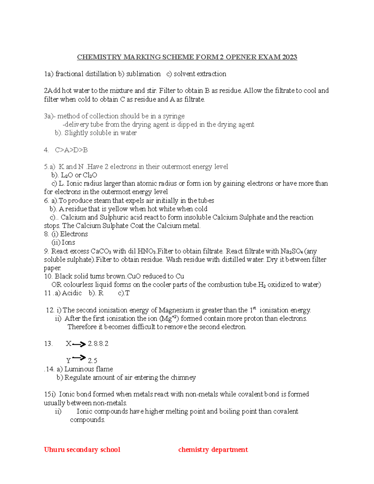 Chemistry-FORM-2- Marking- Scheme - CHEMISTRY MARKING SCHEME FORM 2 ...