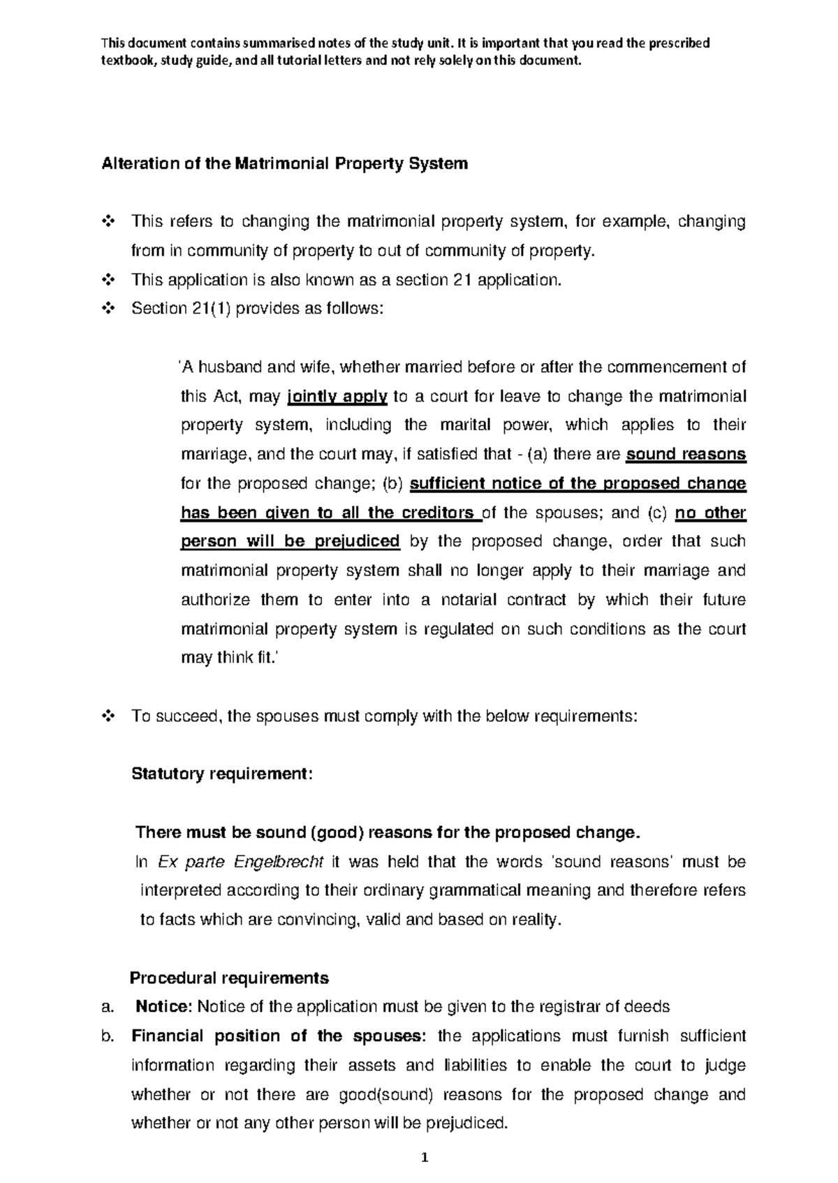 Alteration of the matrimonial property system - This document contains ...