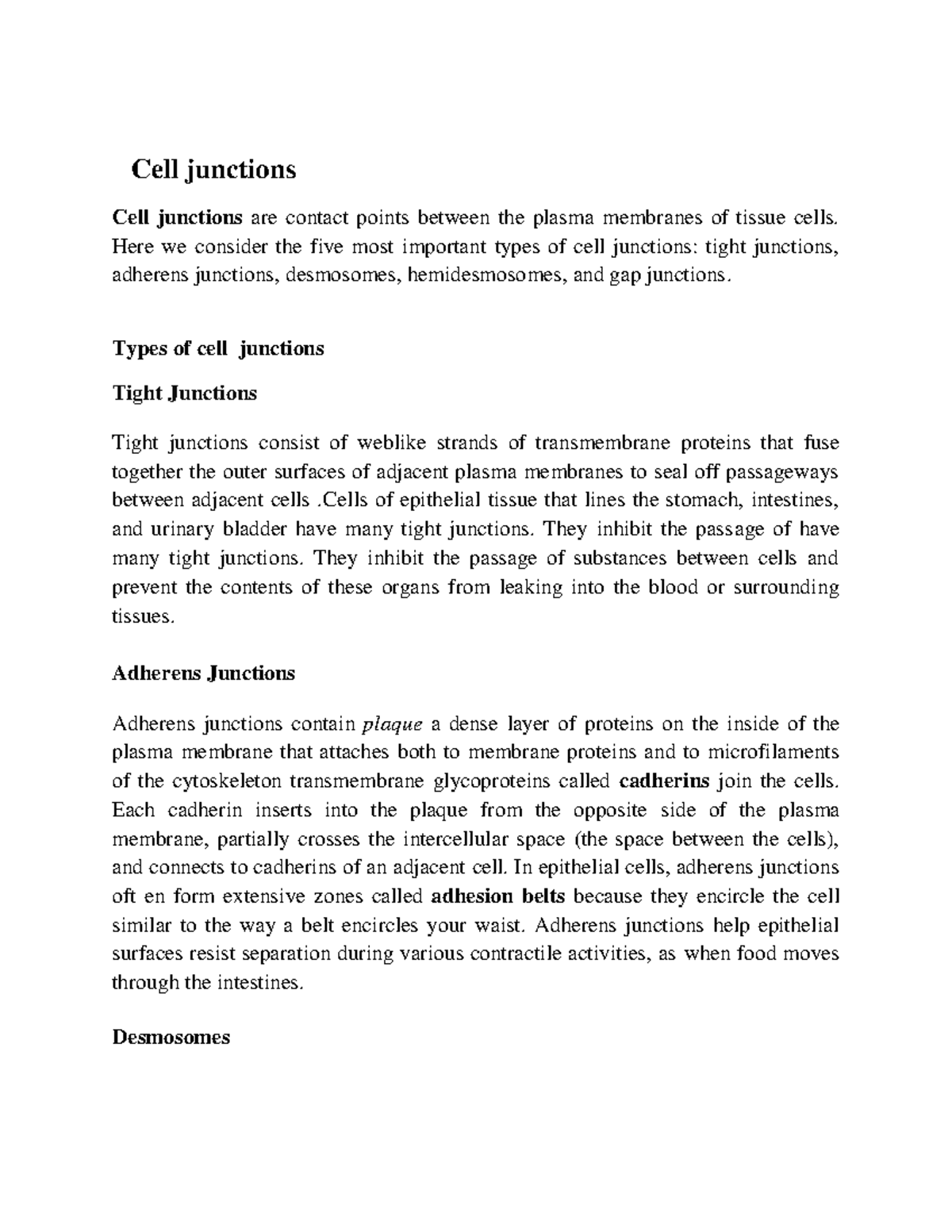 mitosis and meiosis - Cell junctions Cell junctions are contact points ...