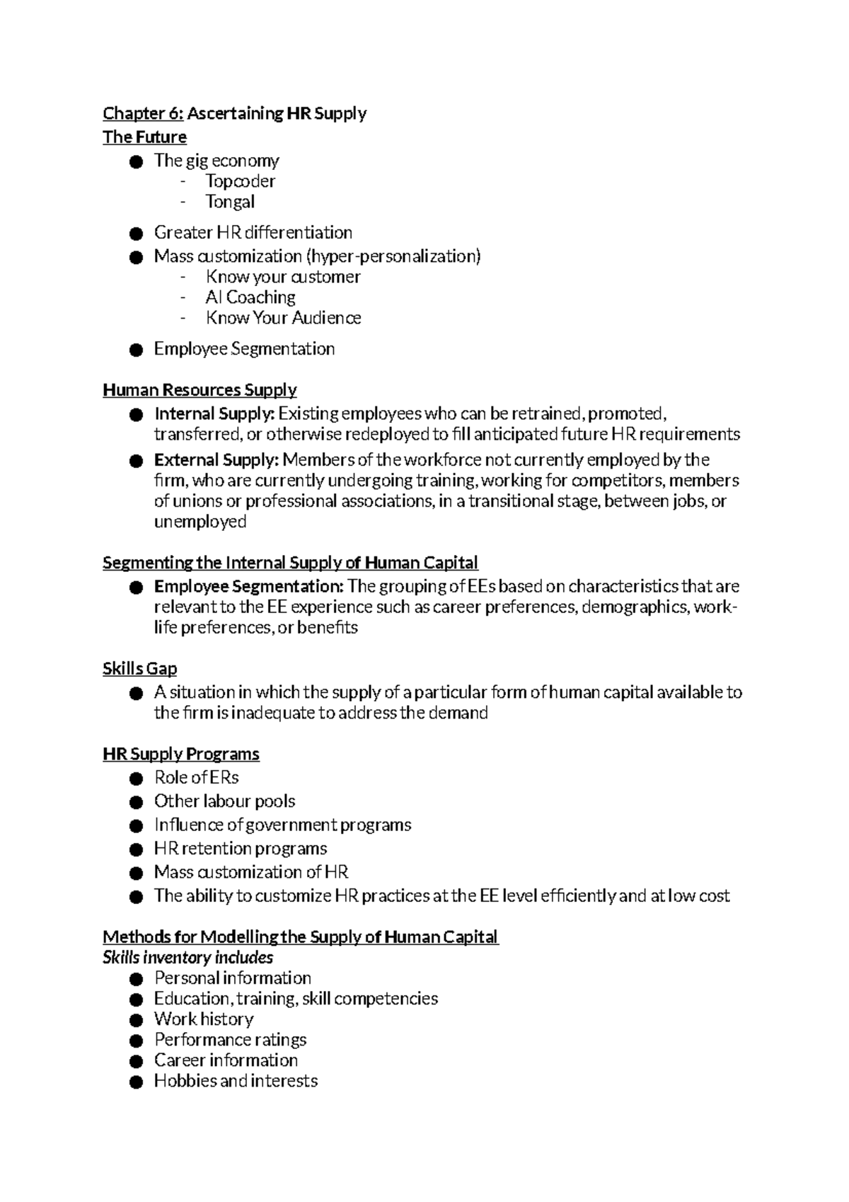 HRP - Chapter 6 - HUMAN RESOURCE PLANNING NOTES - Chapter 6 ...