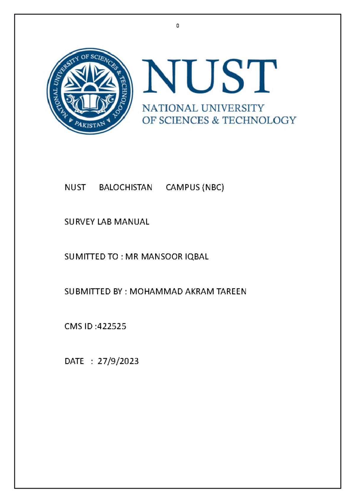 Survey lab 1 Edited - NUST BALOCHISTAN CAMPUS (NBC) SURVEY LAB MANUAL ...
