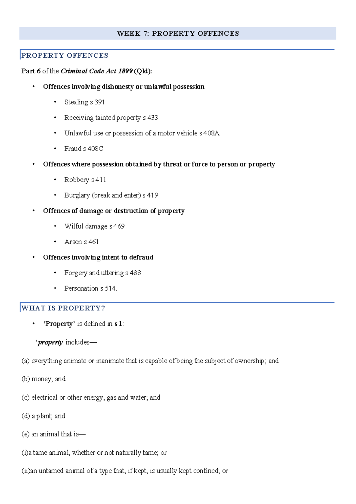 LLB106 LEC Notes - WEEK 7: PROPERTY OFFENCES PROPERTY OFFENCES Part 6 ...