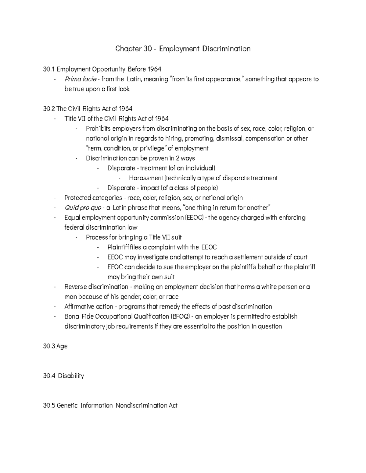 Chapter 30 - Employment Discrimination - Chapter 30 - Employment ...