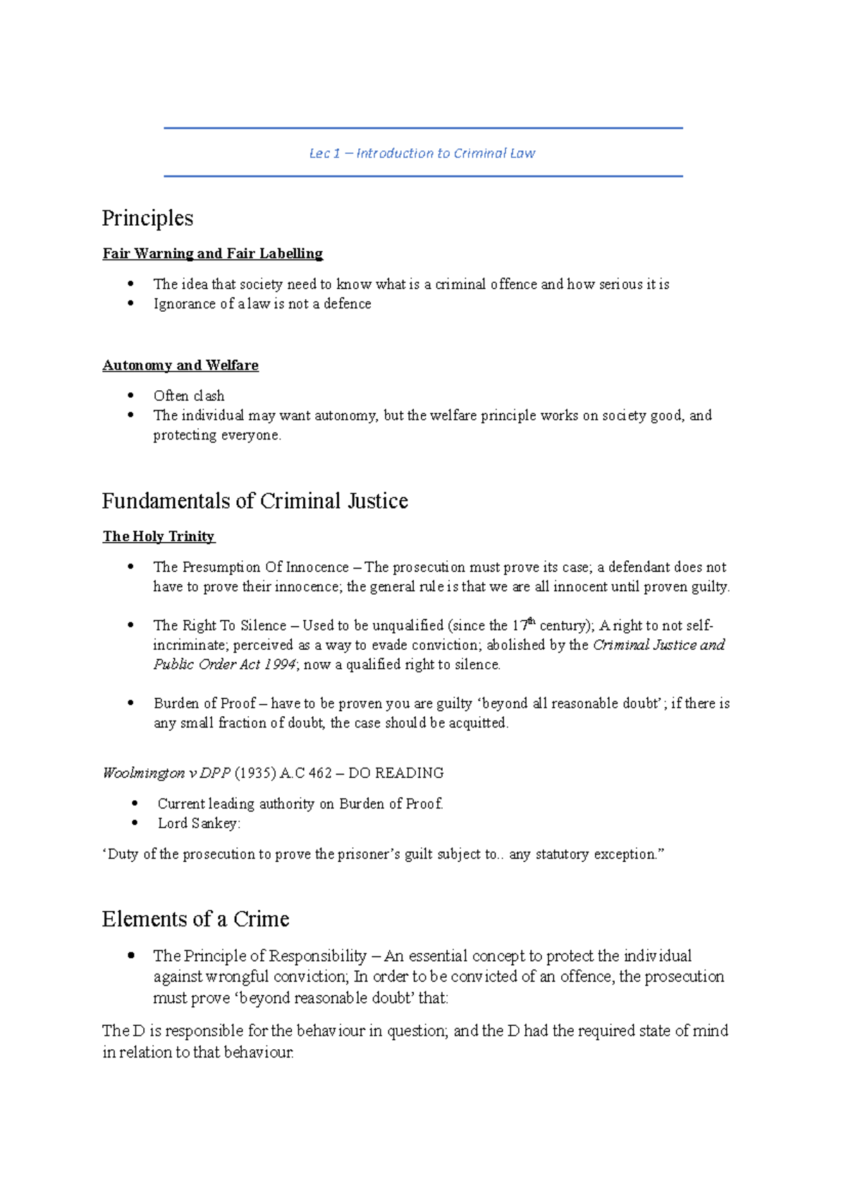 Lec 1 - Introduction to Criminal Law - Lec 1 – Introduction to Criminal ...