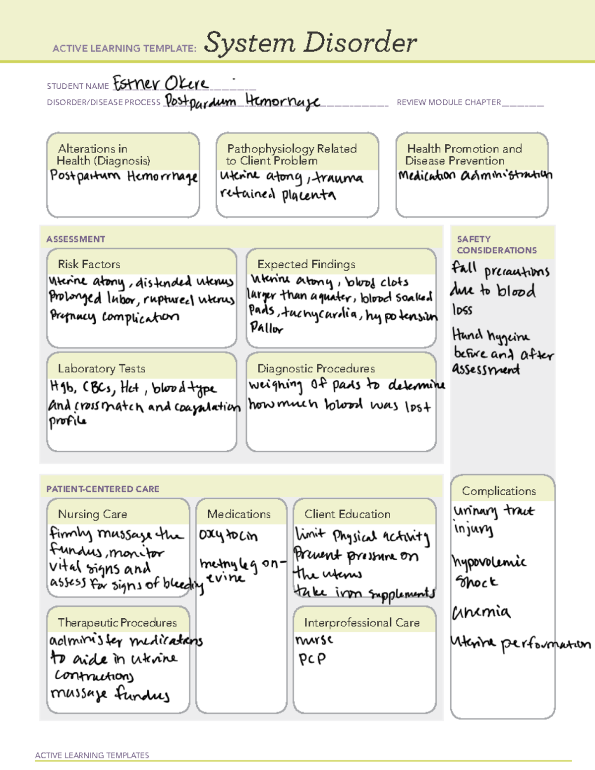 Postpartum hemorrhage - ACTIVE LEARNING TEMPLATES System Disorder ...