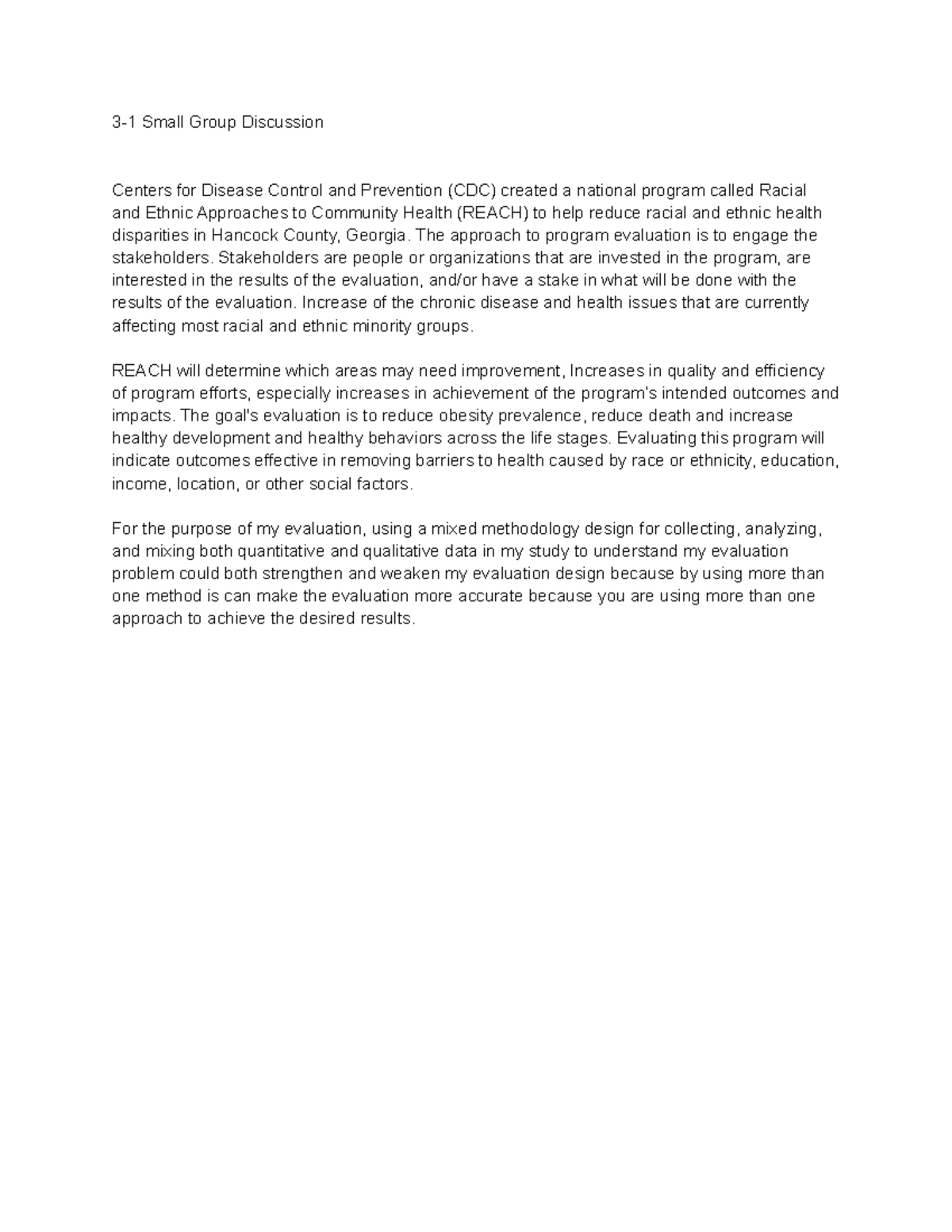 PHE 423 3-1 Group Discussion - 3-1 Small Group Discussion Centers for ...