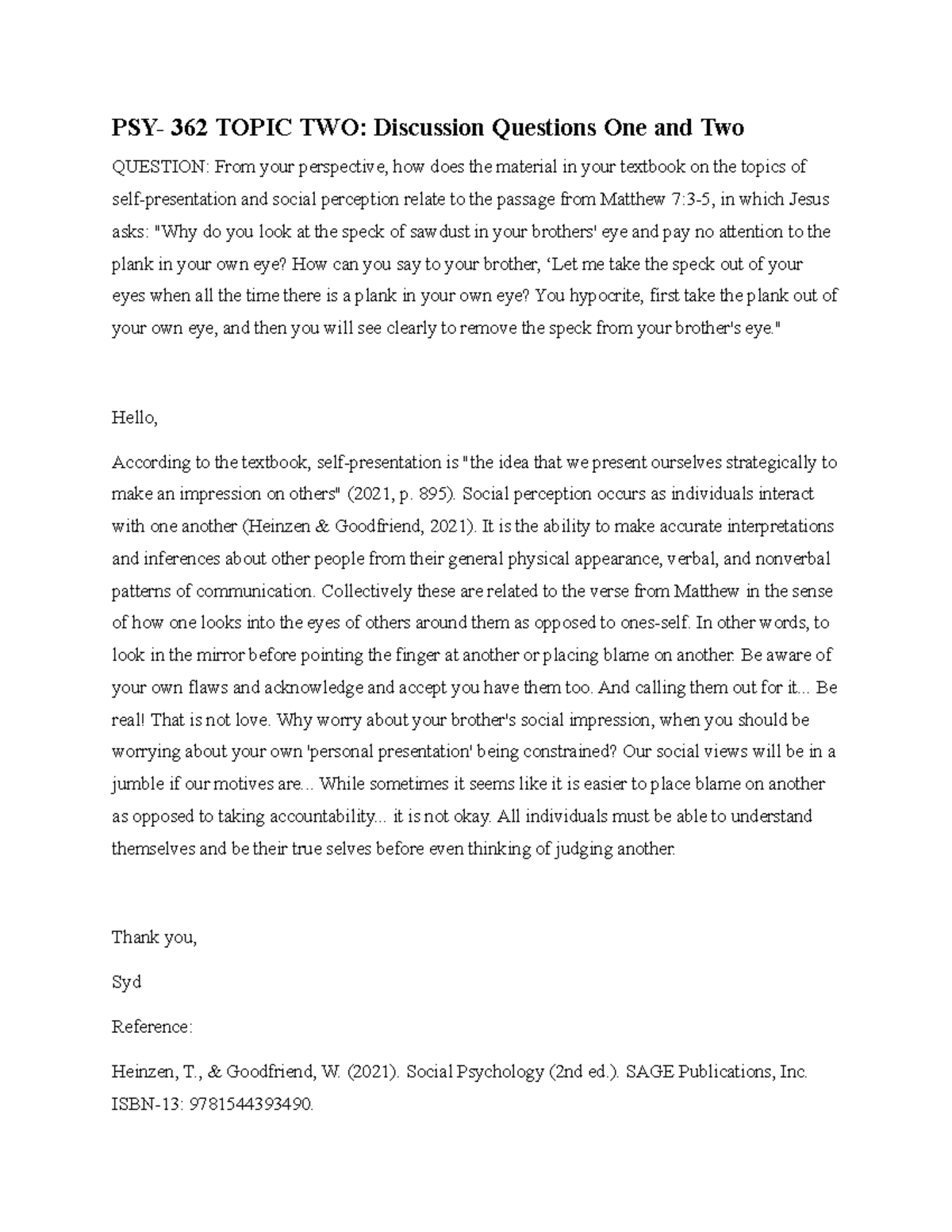 Topic TWO Discussion Questions - PSY- 362 TOPIC TWO: Discussion ...