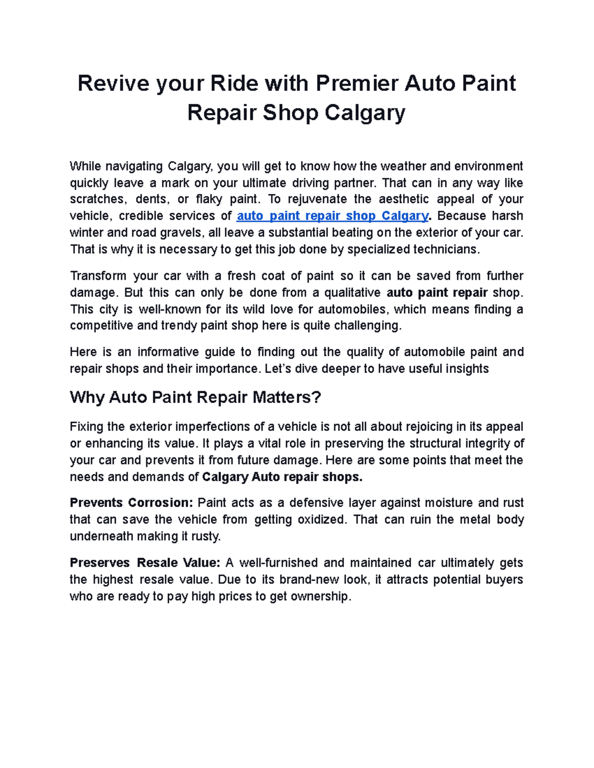 Revive your Ride with Premier Auto Paint Repair Shop Calgary - Revive ...