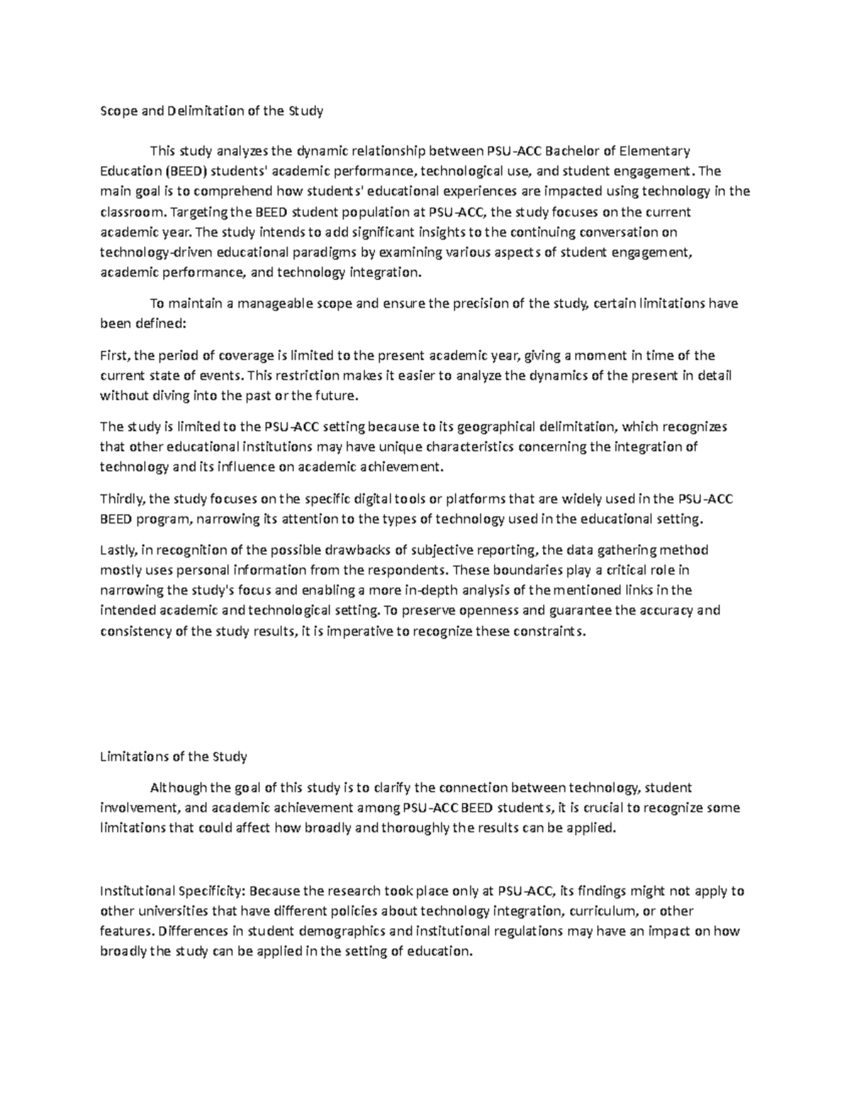 Scope and Delimitation of the Study - The main goal is to comprehend ...