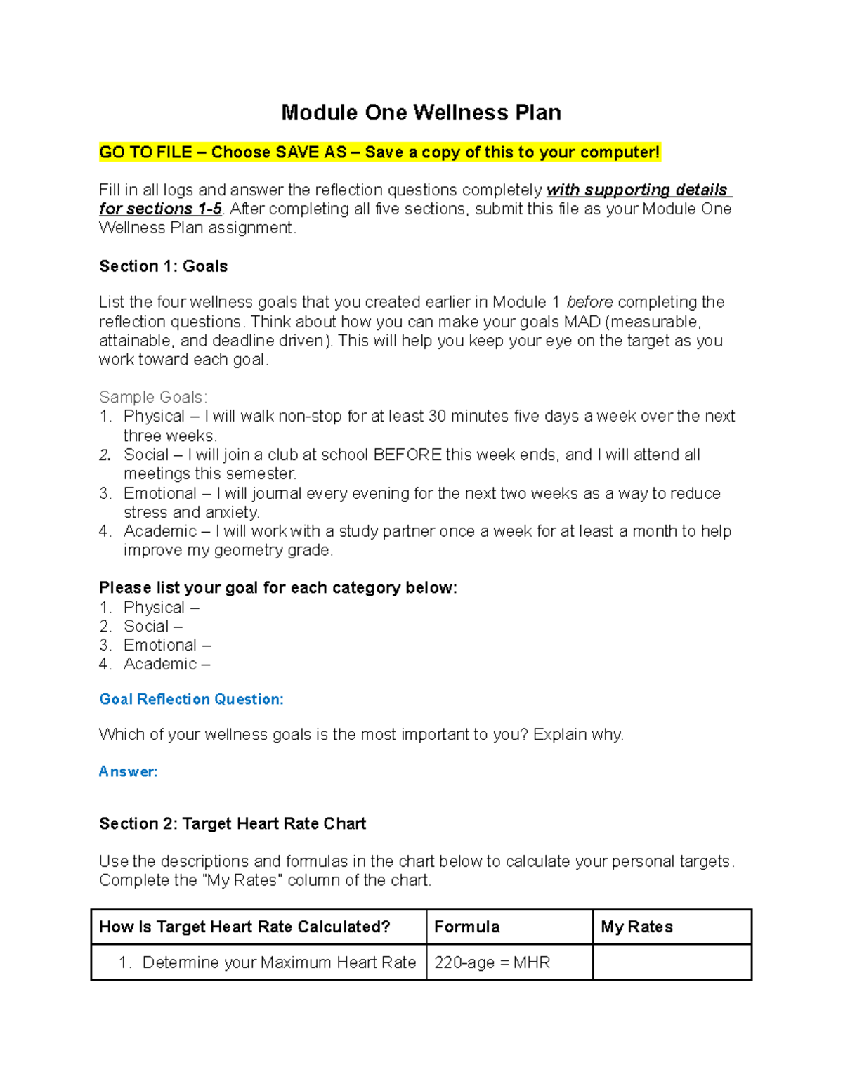 Module one wellness plan - Module One Wellness Plan GO TO FILE – Choose ...