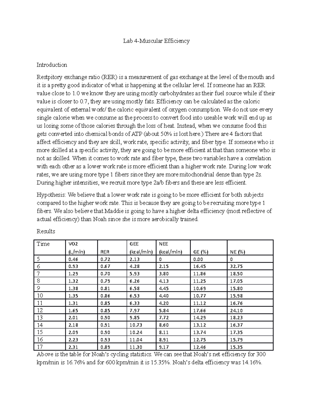 Lab 4 - 2022 - Lab 4-Muscular Efficiency Introduction Restpitory ...