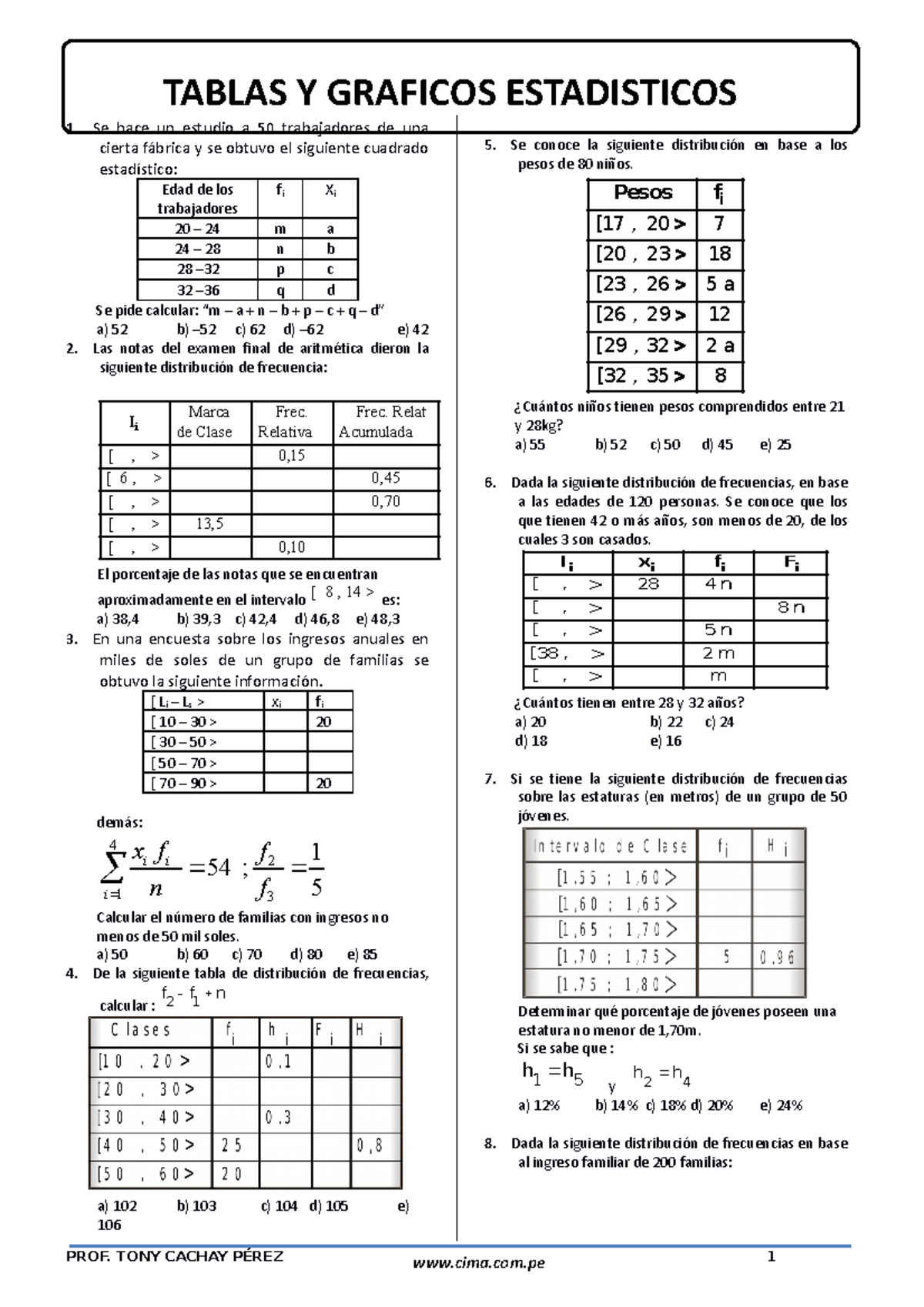 Tablas Y Graficos Estadisticos - ####### 1. Se hace un estudio a 50 ...