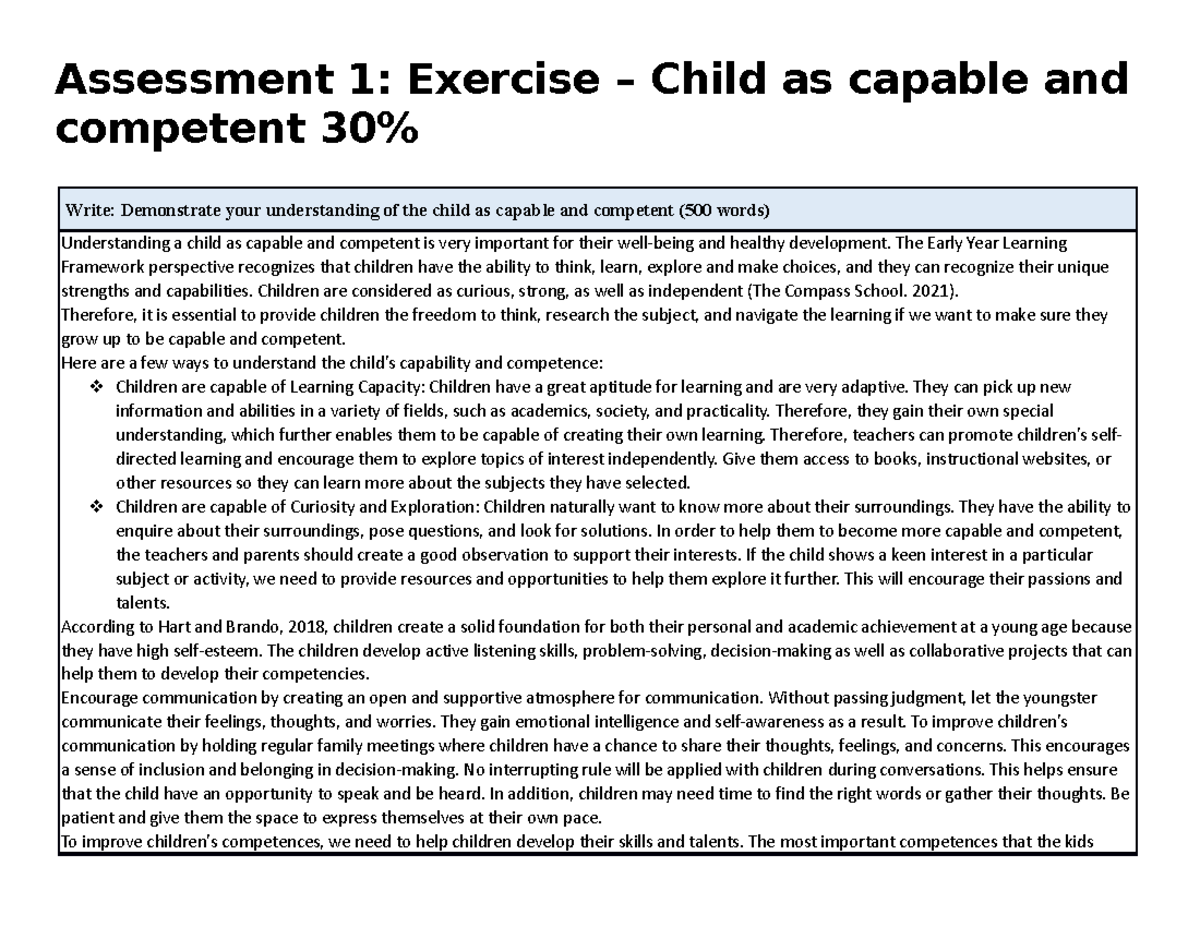 ECE6001 Assessment 1 - useful - Assessment 1: Exercise – Child as ...