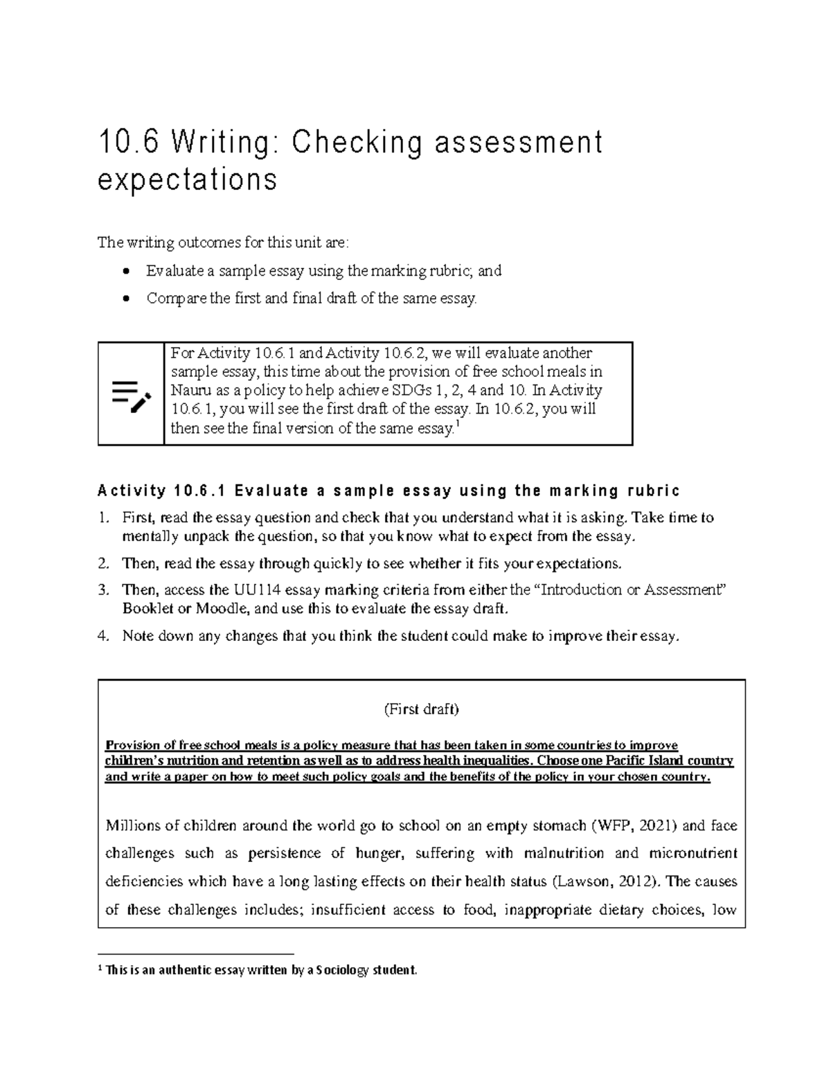 Week 10 Writing - Notes - 10 Writing: Checking assessment expectations ...