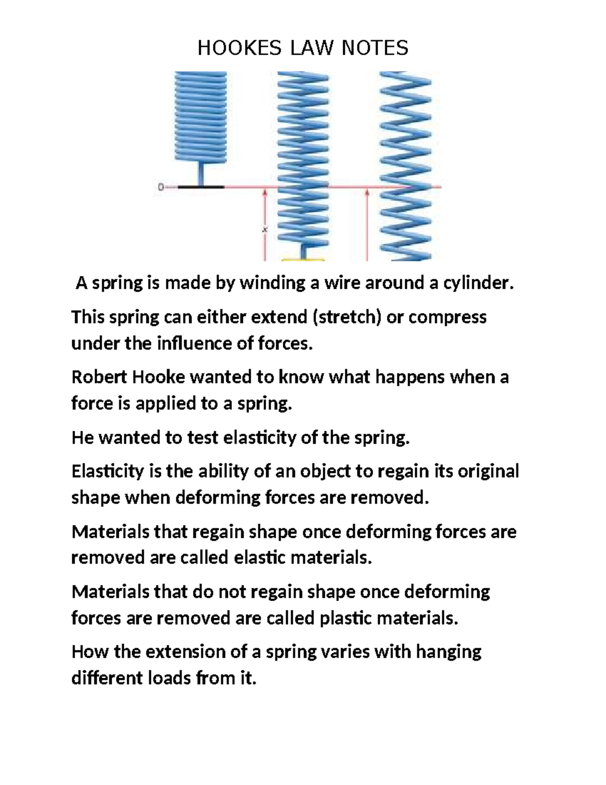 Hooke's law - A spring is made by winding a wire around a cylinder ...