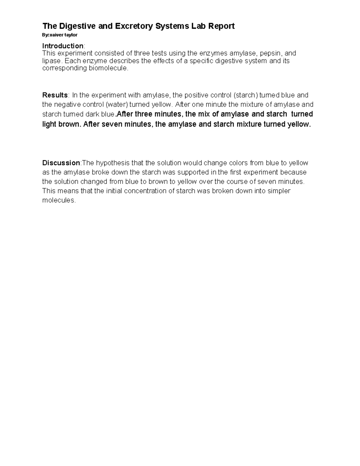 The Digestive and Excretory Systems Lab Report - Each enzyme describes ...