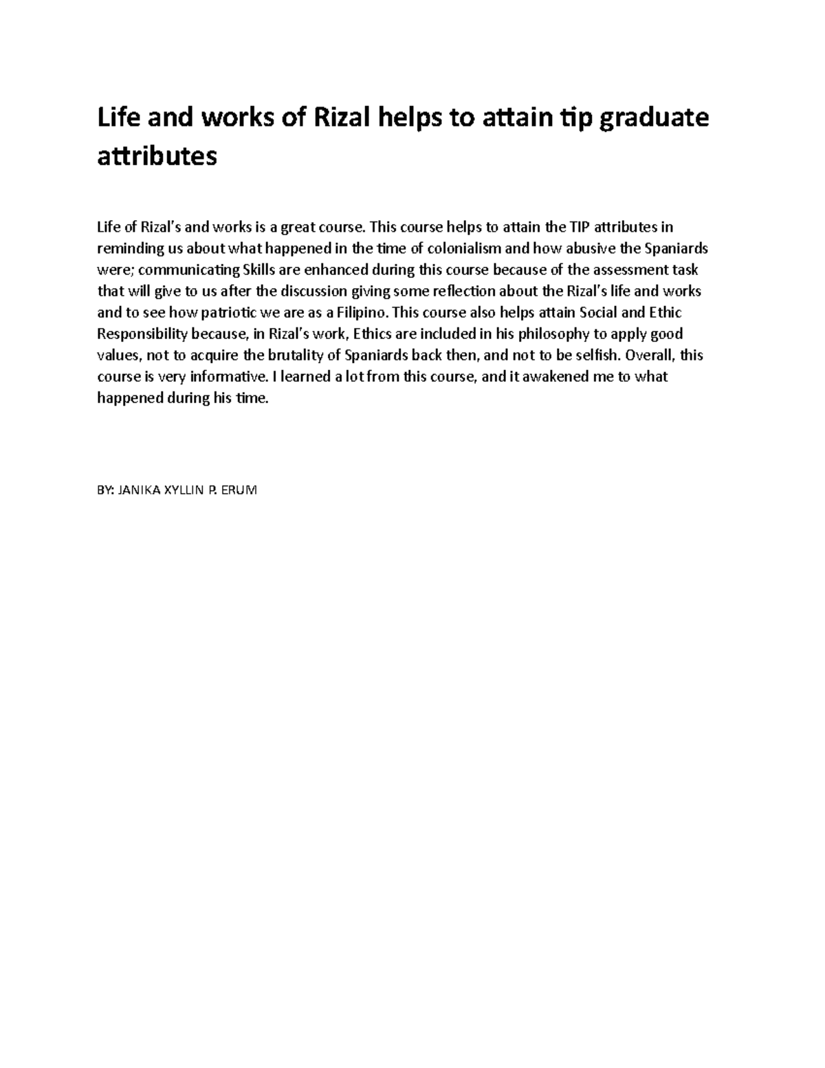 LIFE AND Works OF Rizal 3 - Life and works of Rizal helps to attain tip ...