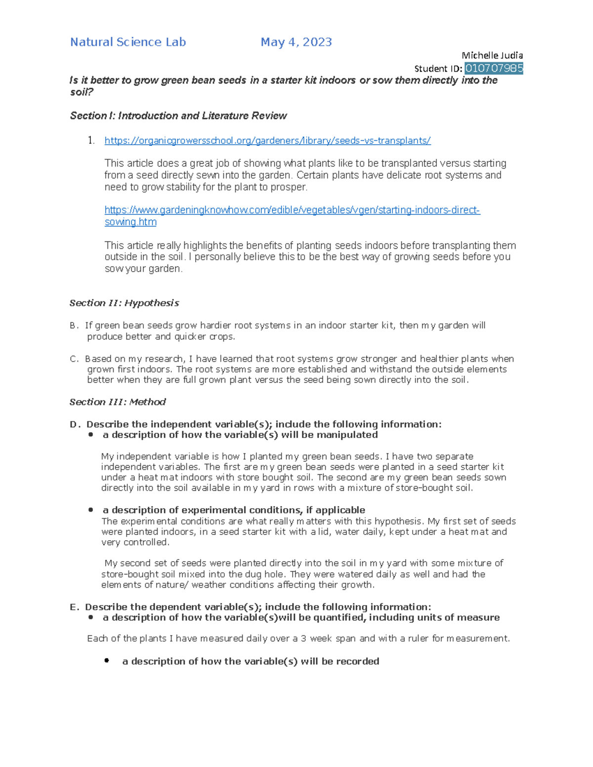 Natural Science Lab - PASSED - Michelle Judia Student ID: 010707985 Is ...