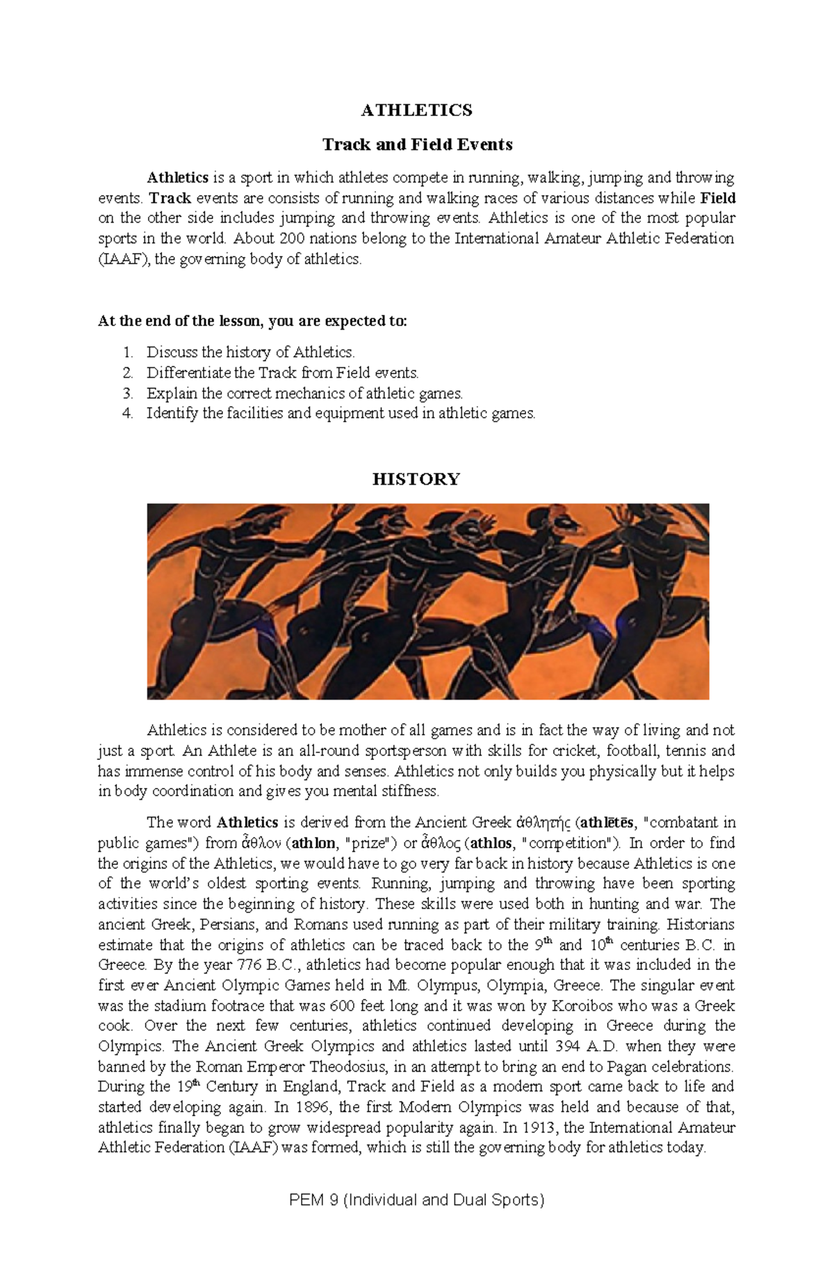 Athletics-Module - ATHLETICS Track and Field Events Athletics is a ...