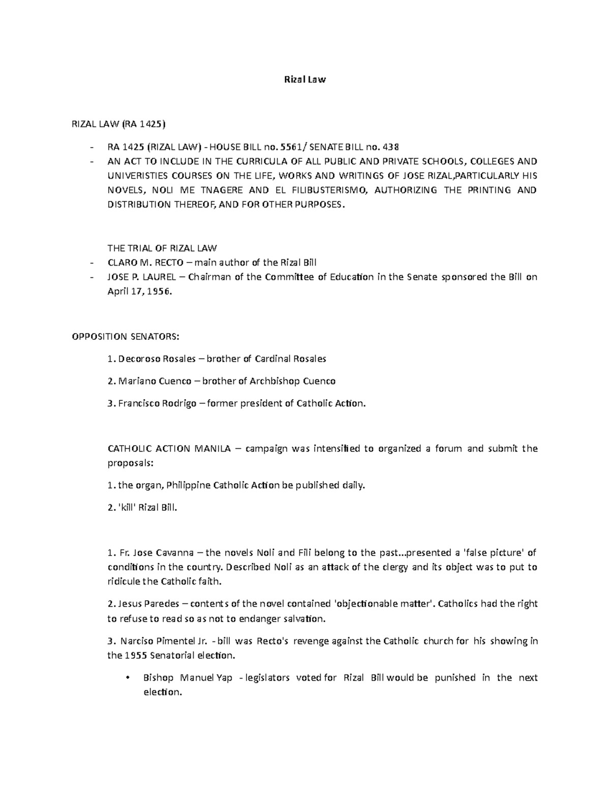 Rizal Law - Rizal Law RIZAL LAW (RA 1425) RA 1425 (RIZAL LAW) - HOUSE ...