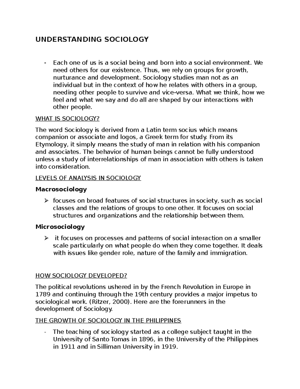 Understanding Sociology - UNDERSTANDING SOCIOLOGY Each one of us is a ...